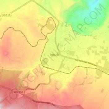 Mapa topográfico Tequila, altitude, relevo