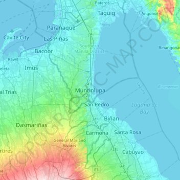 Mapa topográfico Muntinlupa, altitude, relevo