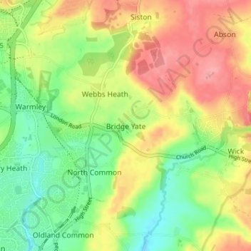 Mapa topográfico Bridge Yate, altitude, relevo