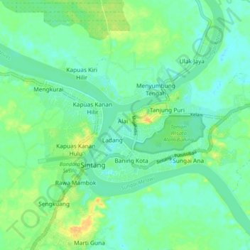Mapa topográfico Sintang, altitude, relevo
