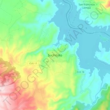 Mapa topográfico Suchitoto, altitude, relevo