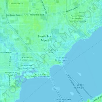 Mapa topográfico Coconut Palms MHP, altitude, relevo