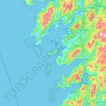Mapa topográfico O Grove, altitude, relevo