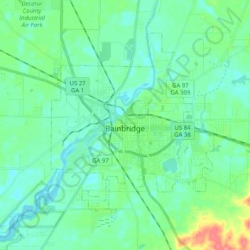 Mapa topográfico Bainbridge, altitude, relevo