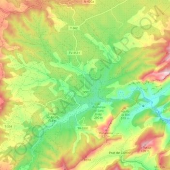 Mapa topográfico Bot, altitude, relevo
