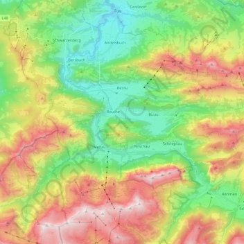 Mapa topográfico Bezau, altitude, relevo