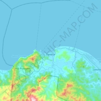 Mapa topográfico Claveria, altitude, relevo