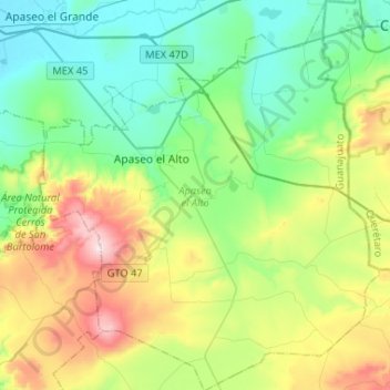Mapa topográfico Apaseo el Alto, altitude, relevo