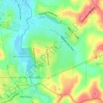 Mapa topográfico Algarve, altitude, relevo