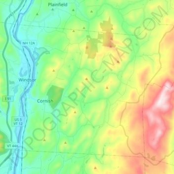 Mapa topográfico Cornish, altitude, relevo
