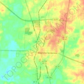 Mapa topográfico Magnolia, altitude, relevo