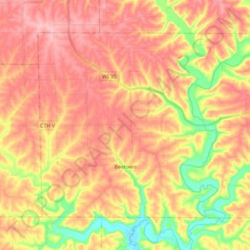 Mapa topográfico Town of Beetown, altitude, relevo