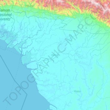 Mapa topográfico Asmat, altitude, relevo