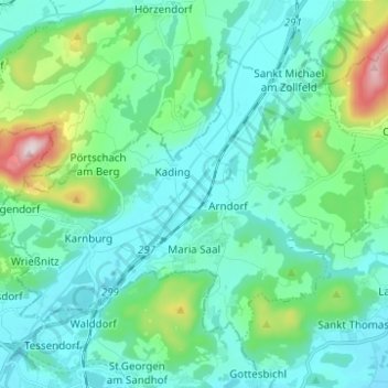 Mapa topográfico Maria Saal, altitude, relevo