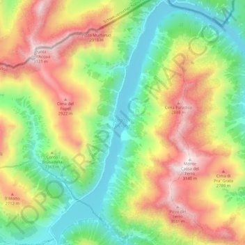 Mapa topográfico Lago di Livigno, altitude, relevo