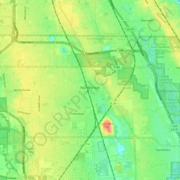 Mapa topográfico Northbrook, altitude, relevo
