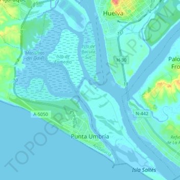 Mapa topográfico Punta Umbría, altitude, relevo