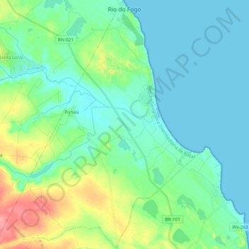 Mapa topográfico Rio do Fogo, altitude, relevo