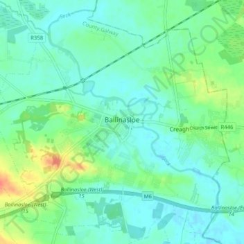 Mapa topográfico Ballinasloe, altitude, relevo