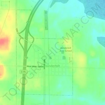 Mapa topográfico Vanderbilt, altitude, relevo