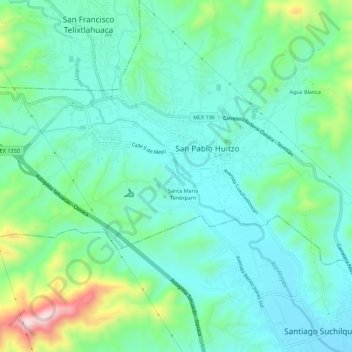 Mapa topográfico Rio Atoyac, altitude, relevo