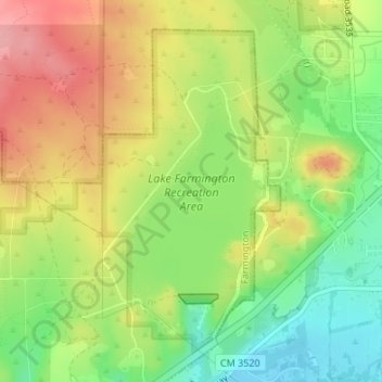 Mapa topográfico Lake Farmington Recreation Area, altitude, relevo
